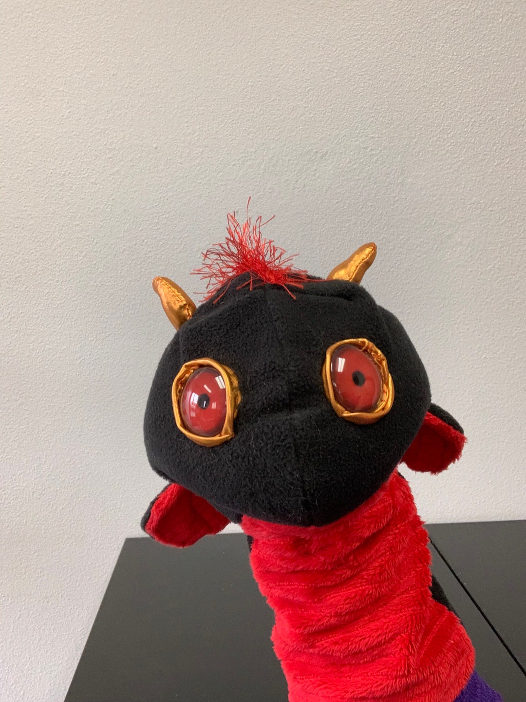 Hand Puppet Red and Black Dragon With Orange-gold Accents - Etsy