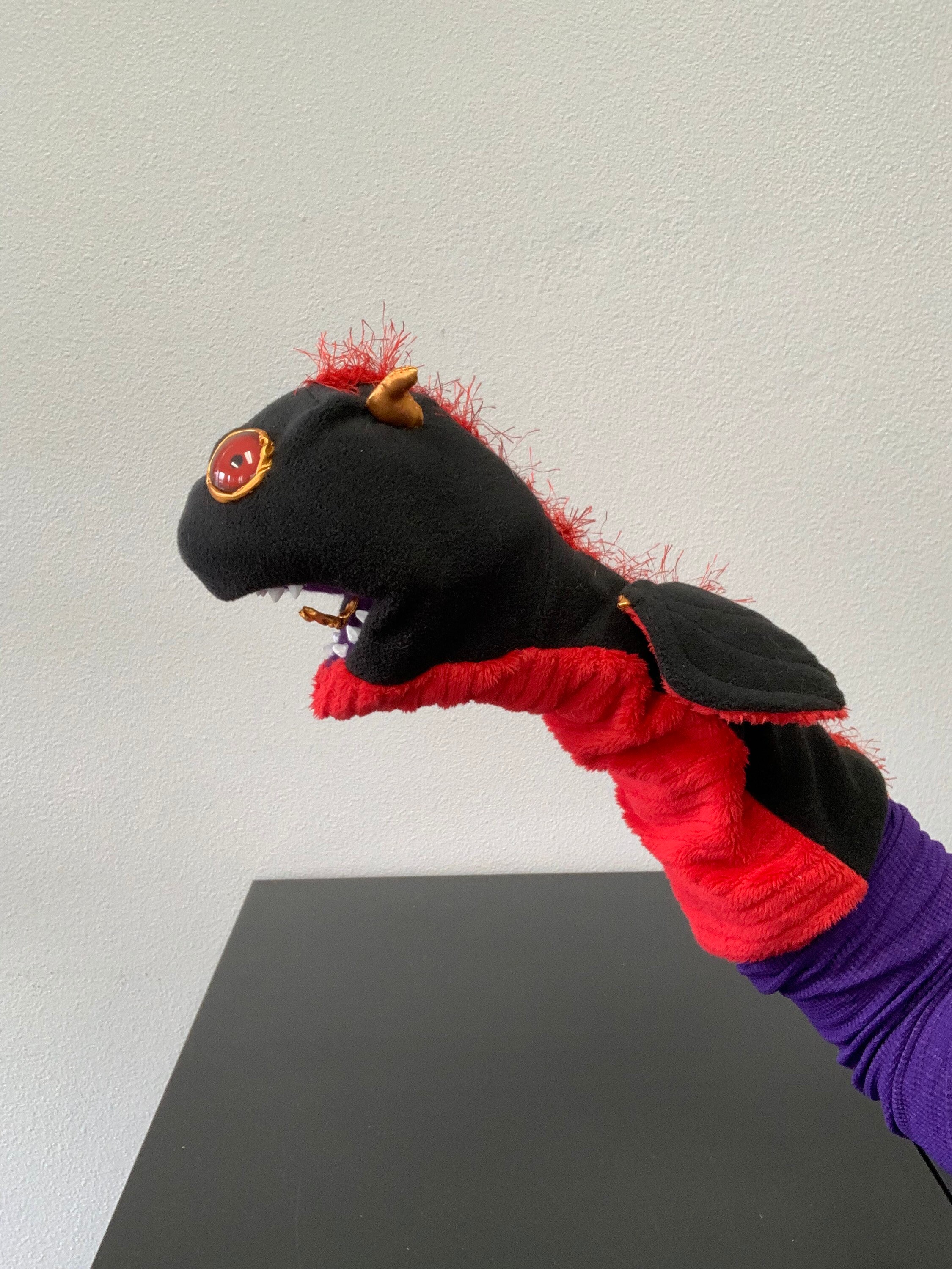 Hand Puppet Red and Black Dragon With Orange-gold Accents - Etsy