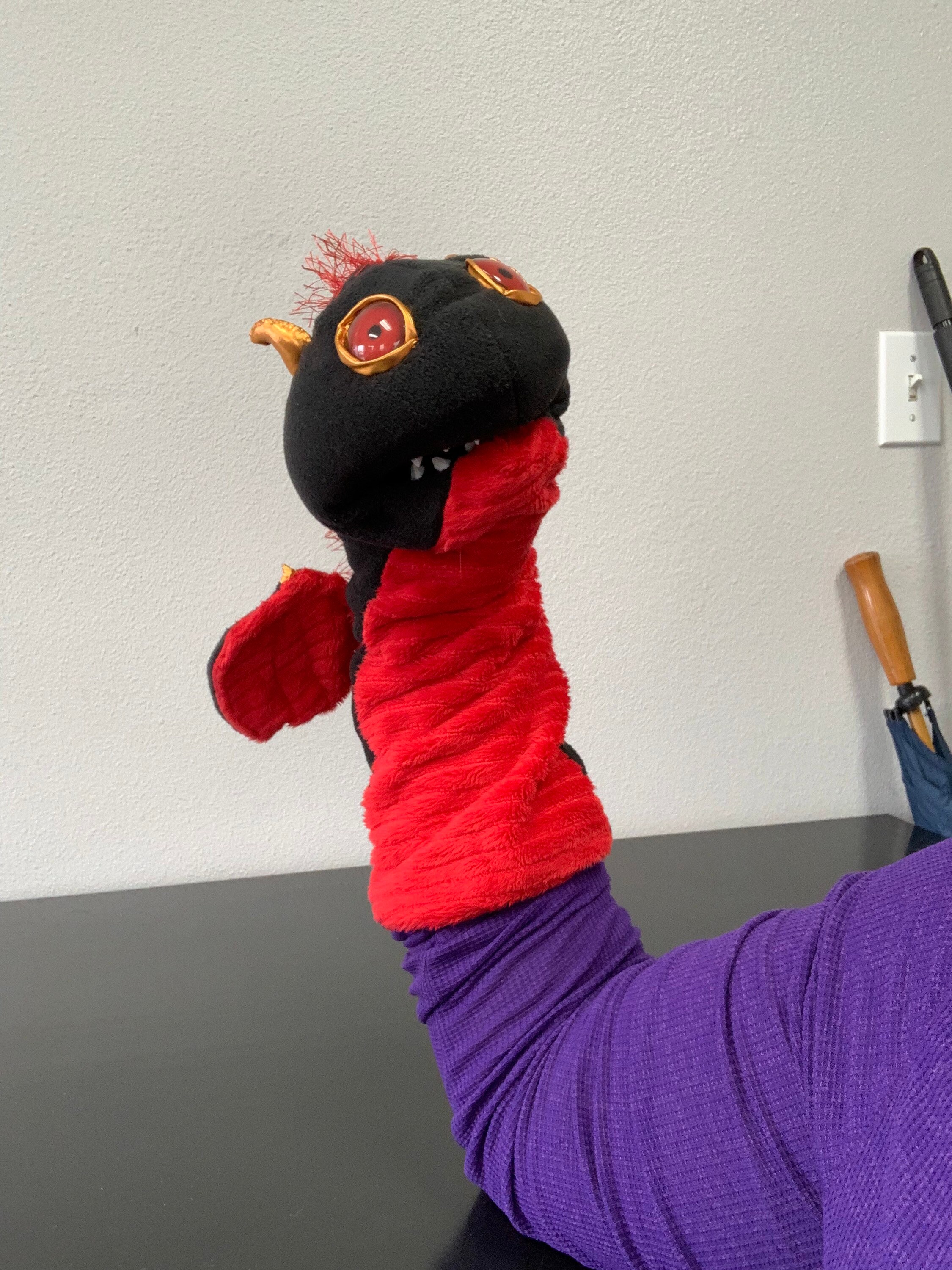 Hand Puppet Red and Black Dragon With Orange-gold Accents - Etsy