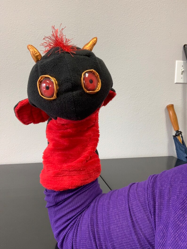 Hand Puppet Red and Black Dragon With Orange-gold Accents - Etsy