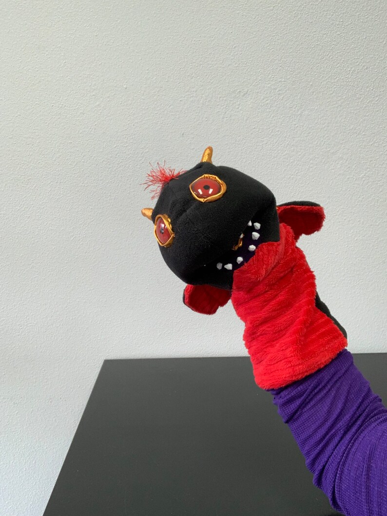 Hand Puppet Red and Black Dragon With Orange-gold Accents - Etsy