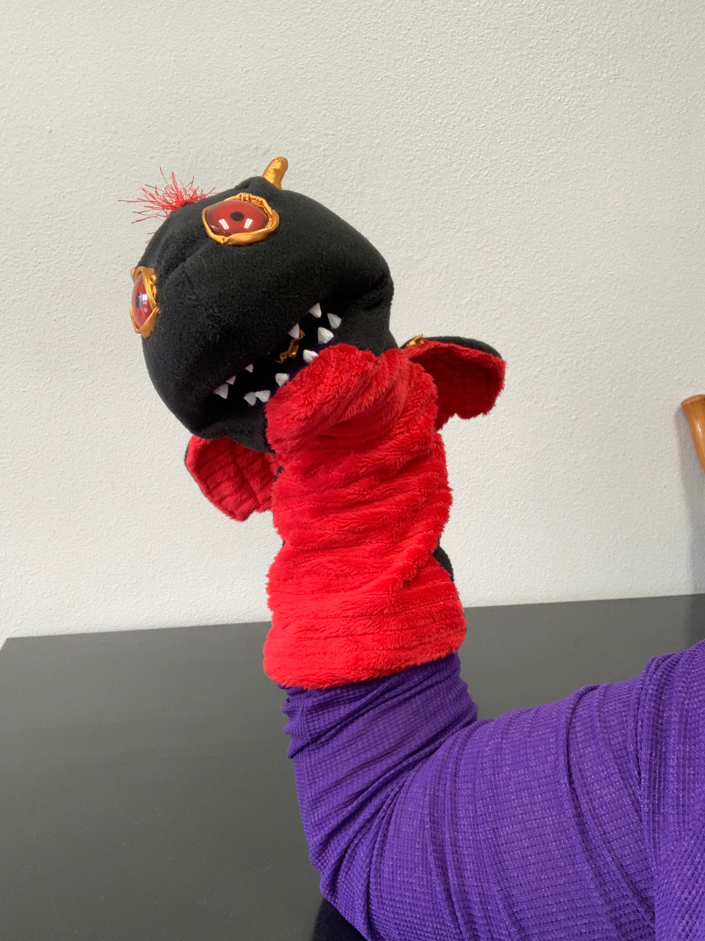 Hand Puppet Red and Black Dragon With Orange-gold Accents - Etsy