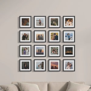 16 Piece Square Gallery Wall Frame Set - Rustic Photo Frame Set With ...