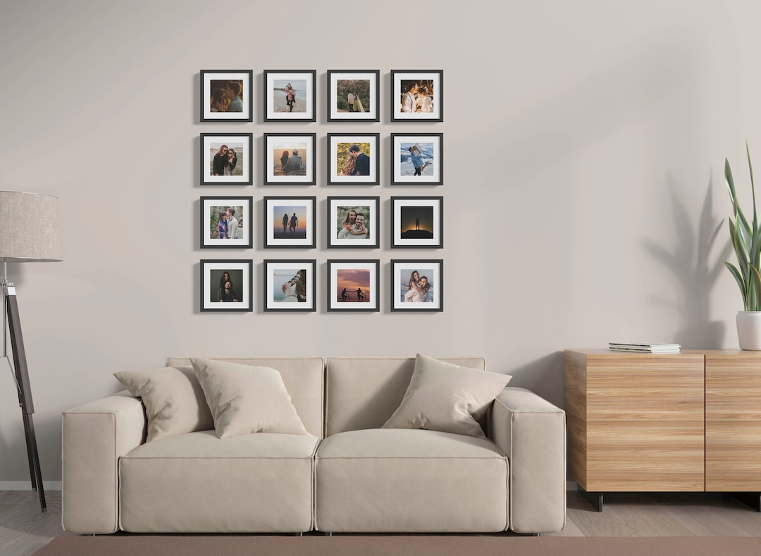 16 Piece Square Gallery Wall Frame Set - Rustic Photo Frame Set With ...