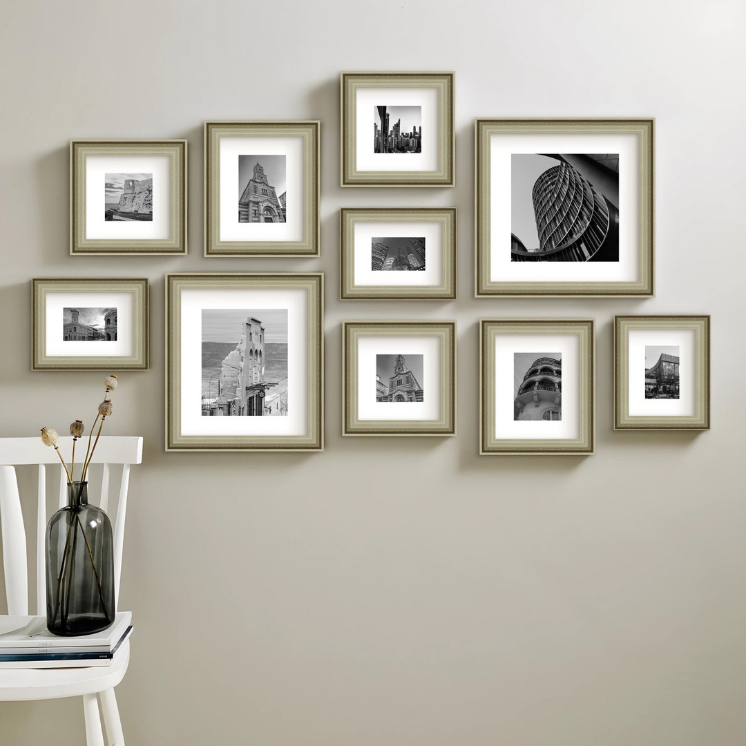 Unique Handmade Picture Frame Set, 10 Photo Frame Collage, Natural Grey ...