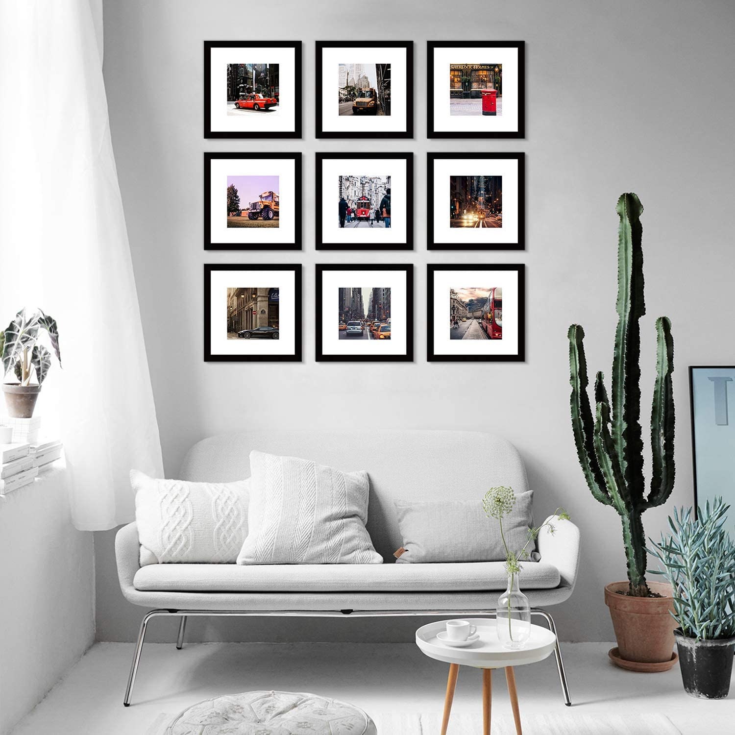 Gallery Wall Set of 9 Frames 12x12" for 8x8" Square Black / White ...