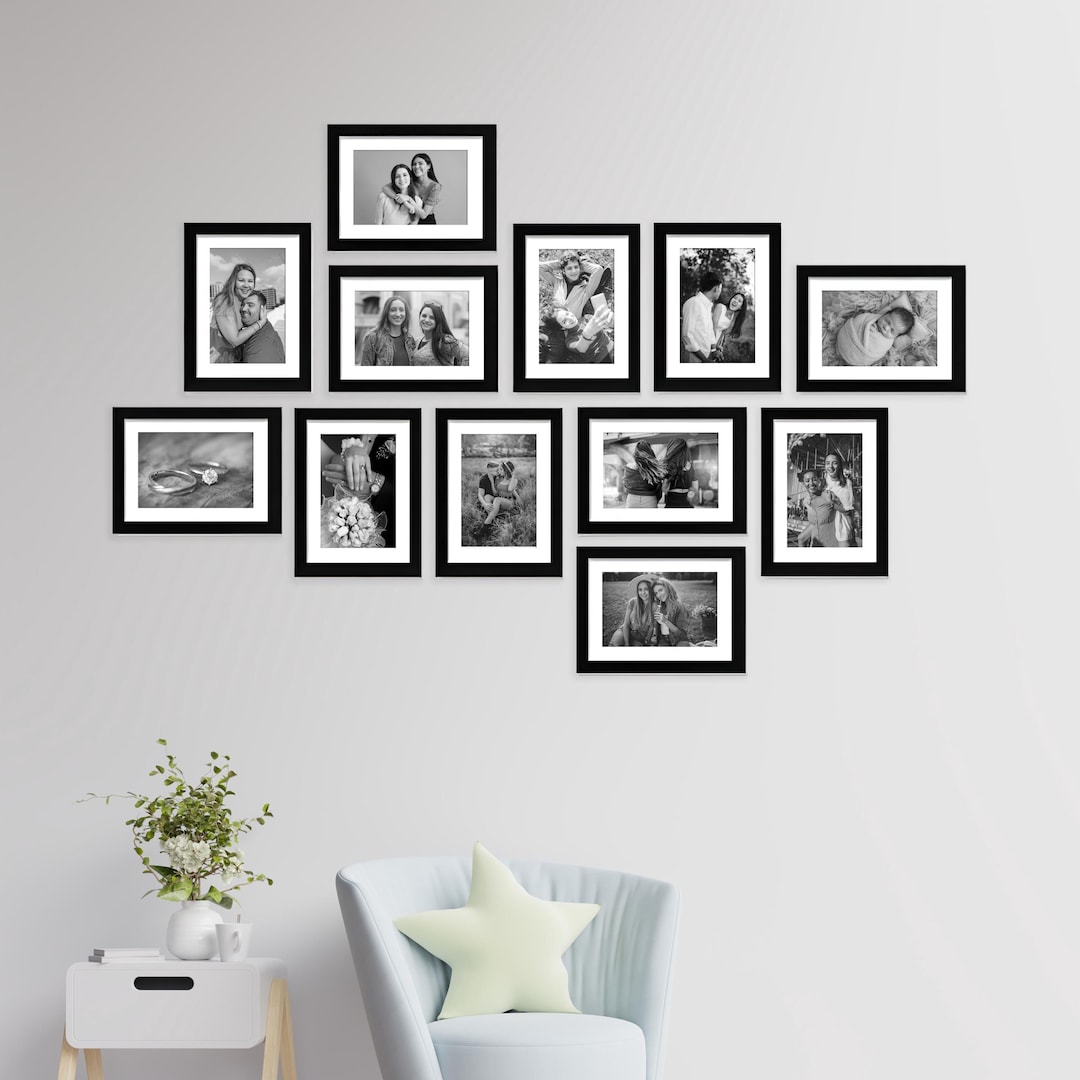 12 Pieces Solid Wood Wall Mount Photo Frame Set, Gallery Wall Set ...