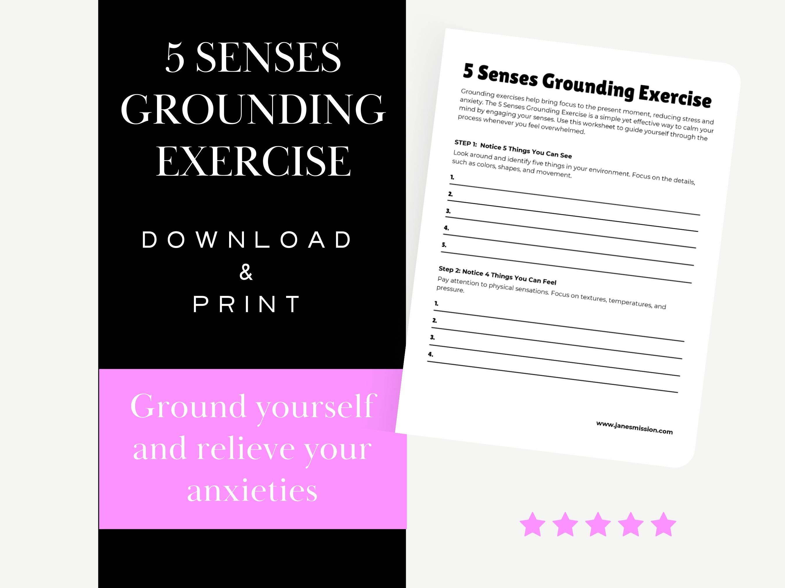 5 Senses Grounding Exercise Worksheet – Therapy Resource (download ...