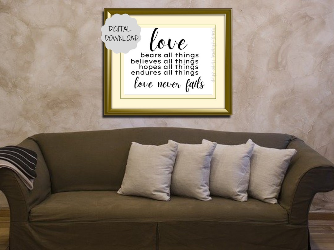 Love Bears All Things, Bible Verse Art Print of 1 Corinthians 13:7 ...
