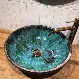 PREMIUM!! Ceramic Green Sink Handcrafted Vessel Sink for Bathroom in ...