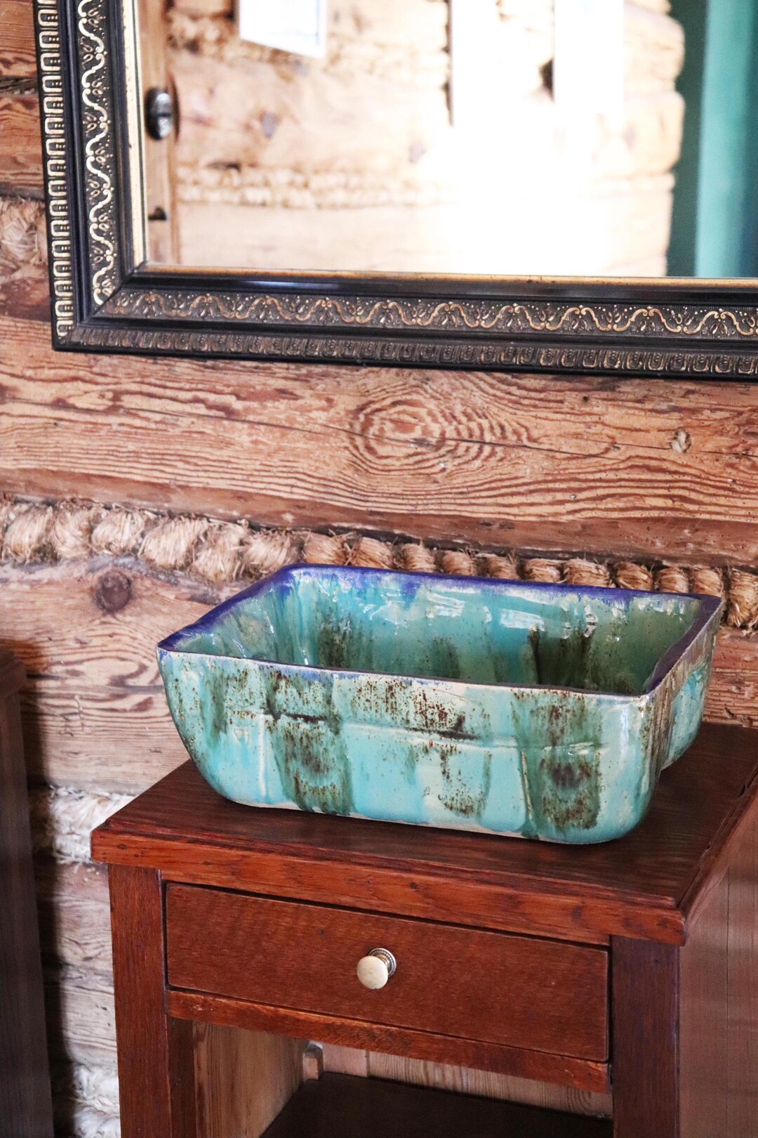 Handmade Rectangular Turquoise Ceramic Sink - Glamorous Clay Basin ...