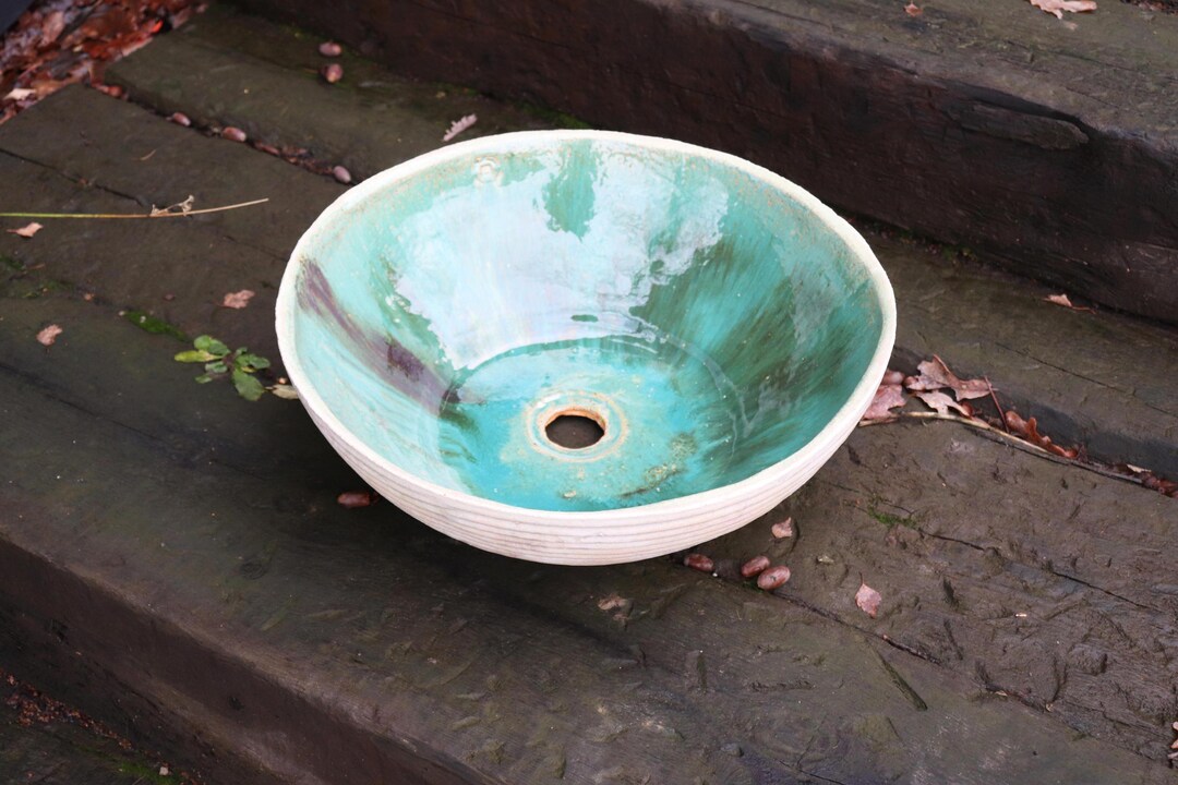 Artisanal Turquoise Ceramic Sink - Handmade 31 Cm, Eco-friendly, Nature ...