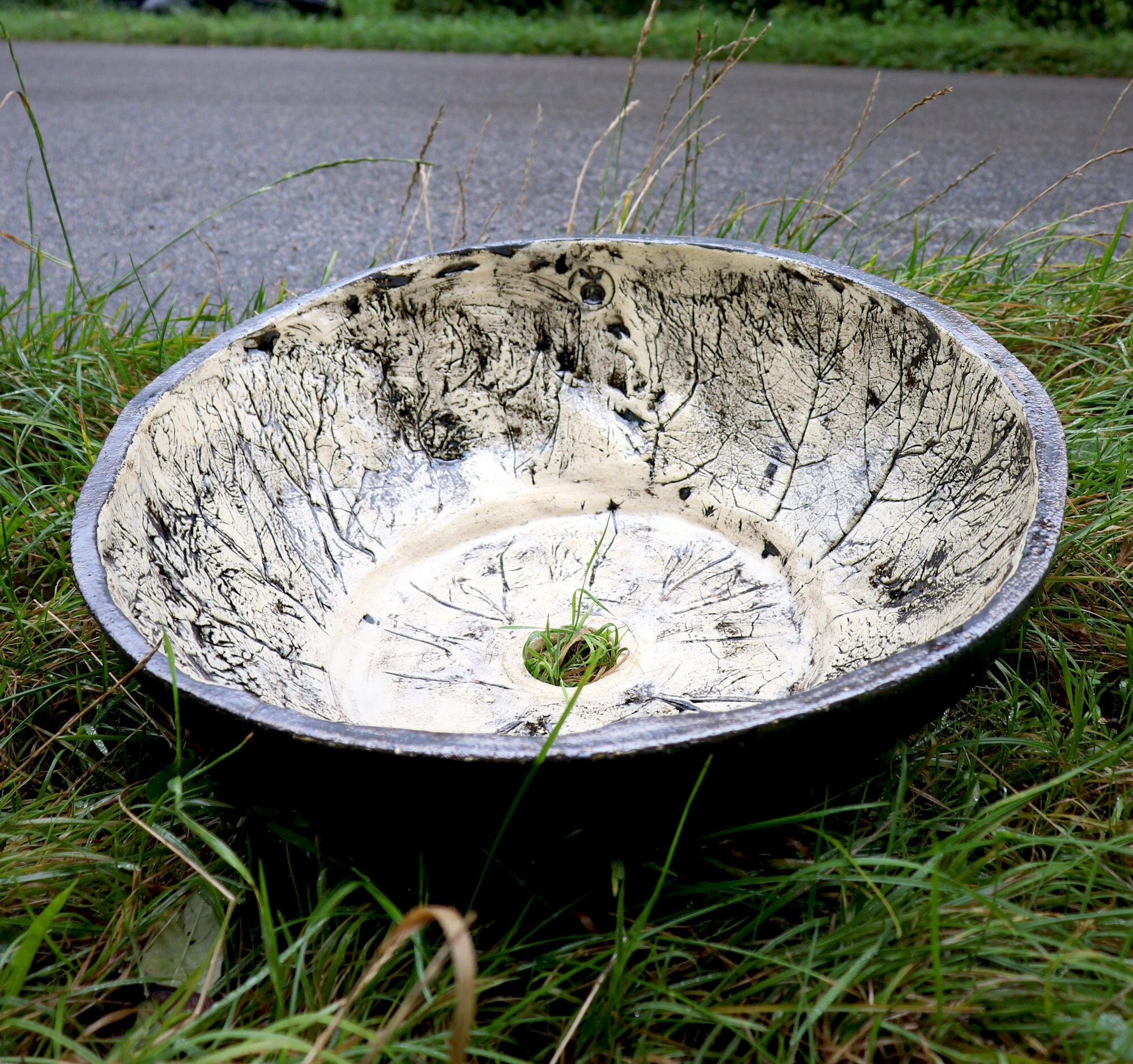 Leaf Motif Vessel Sink Eco Friendly Elegance, Handmade Brown Ceramic ...