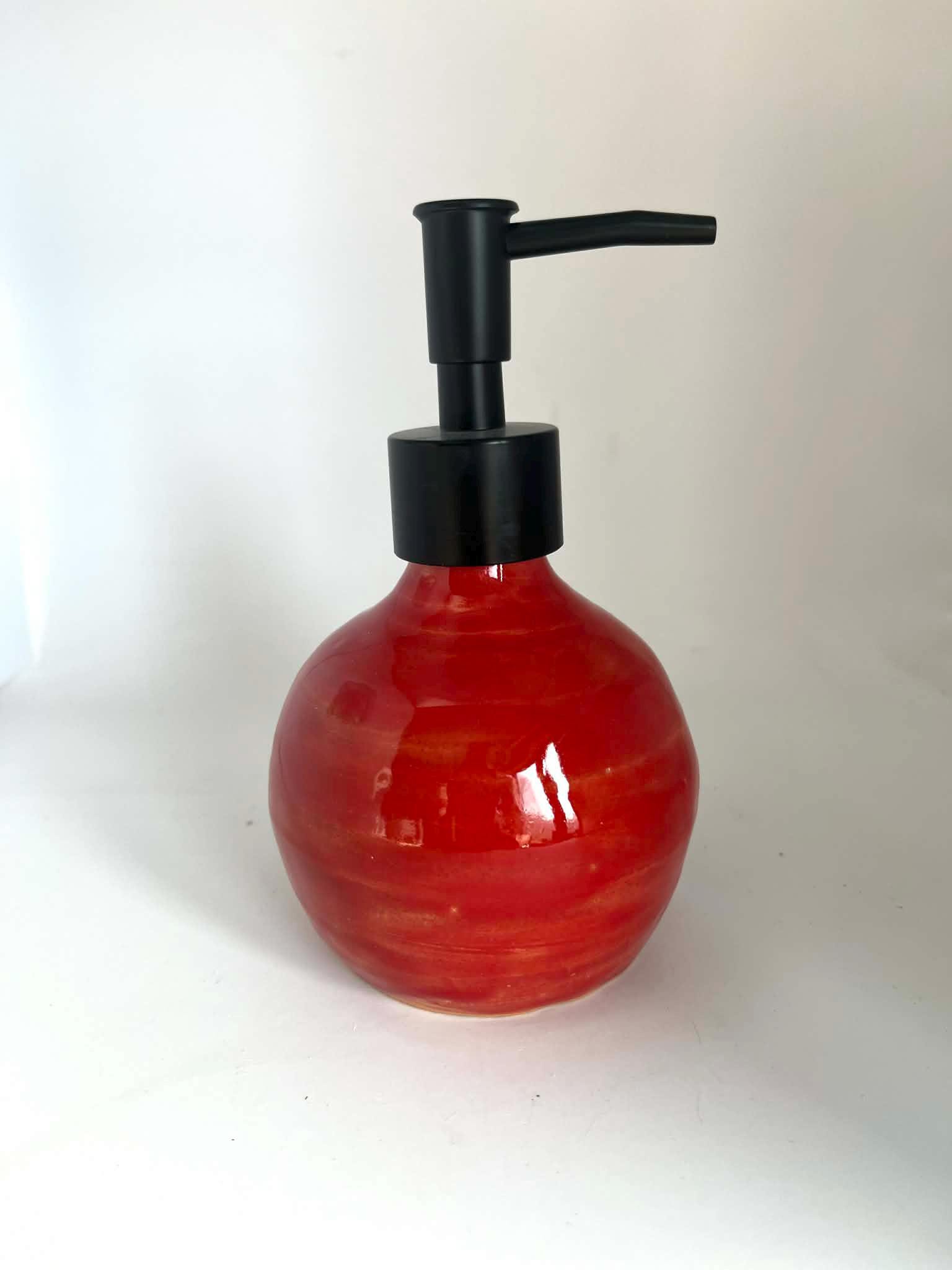 Soap Red Dispenser With Pump, Handmade Ceramic Liquid Soap Dispenser ...