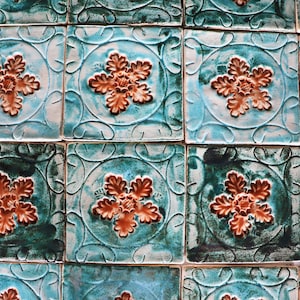 Handmade Ceramic Tiles Leaf Design, Mosaic Tile Set, Artisan Crafted ...