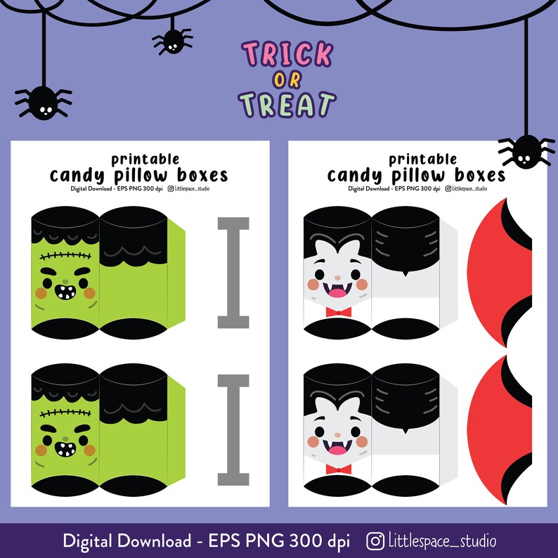 Candy Pillow Boxes Halloween, 6 Funny Candy Box - DIY Printable ...