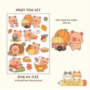 Capybara Fall Clipart | Cute Autumn Capybara With Pumpkin, Leaves, Cozy ...