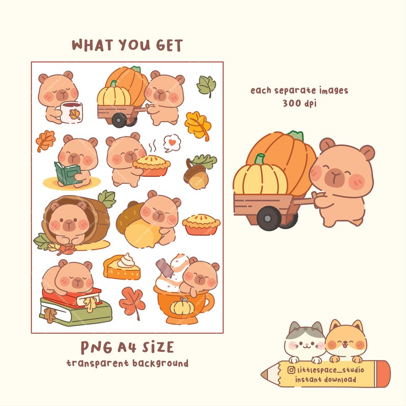 Cute Autumn Bear Clipart | Cozy Kawaii Fall Illustrations (digital ...