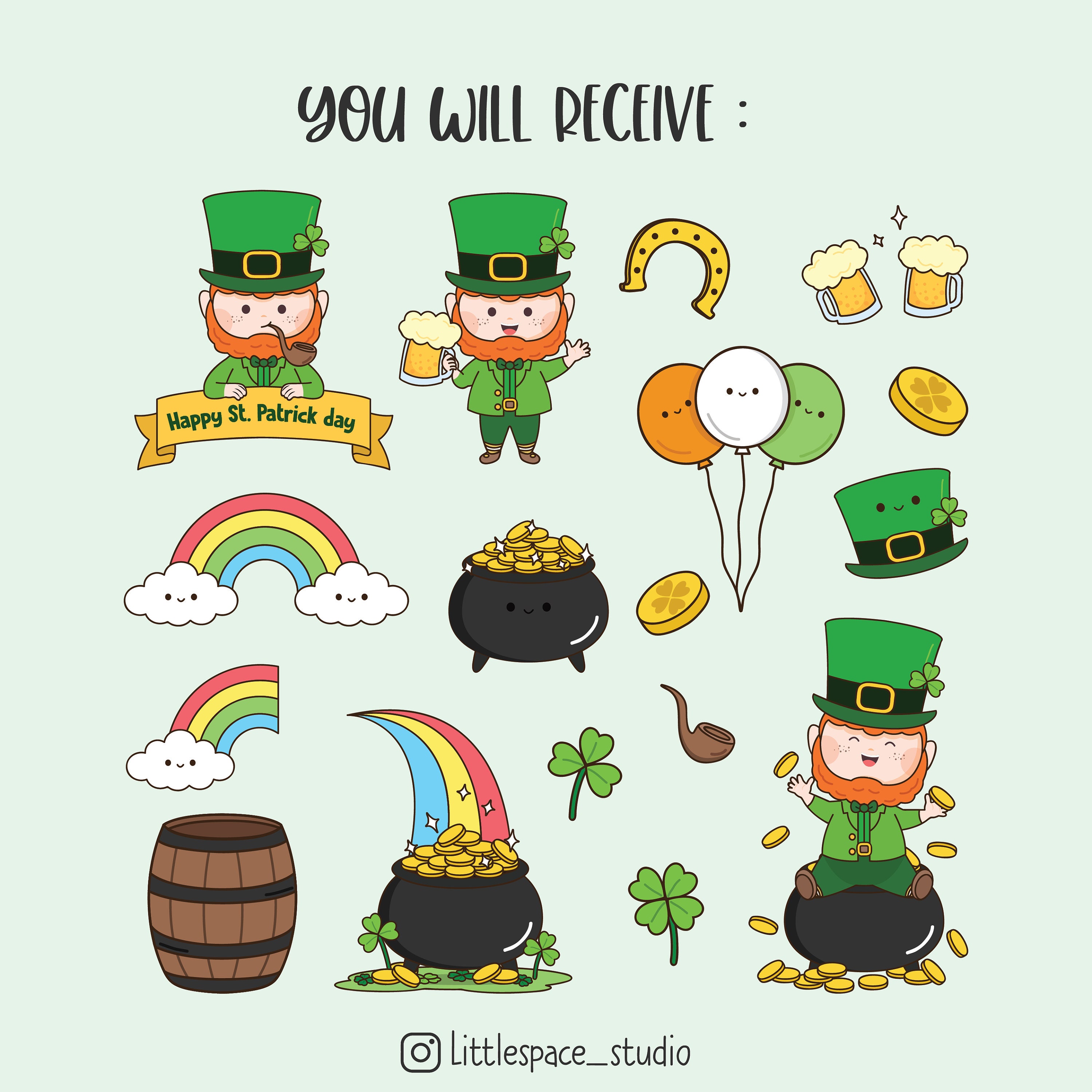 St. Patrick Clipart, Kawaii Clip Art, Irish Clipart, Cute St. Patrick ...