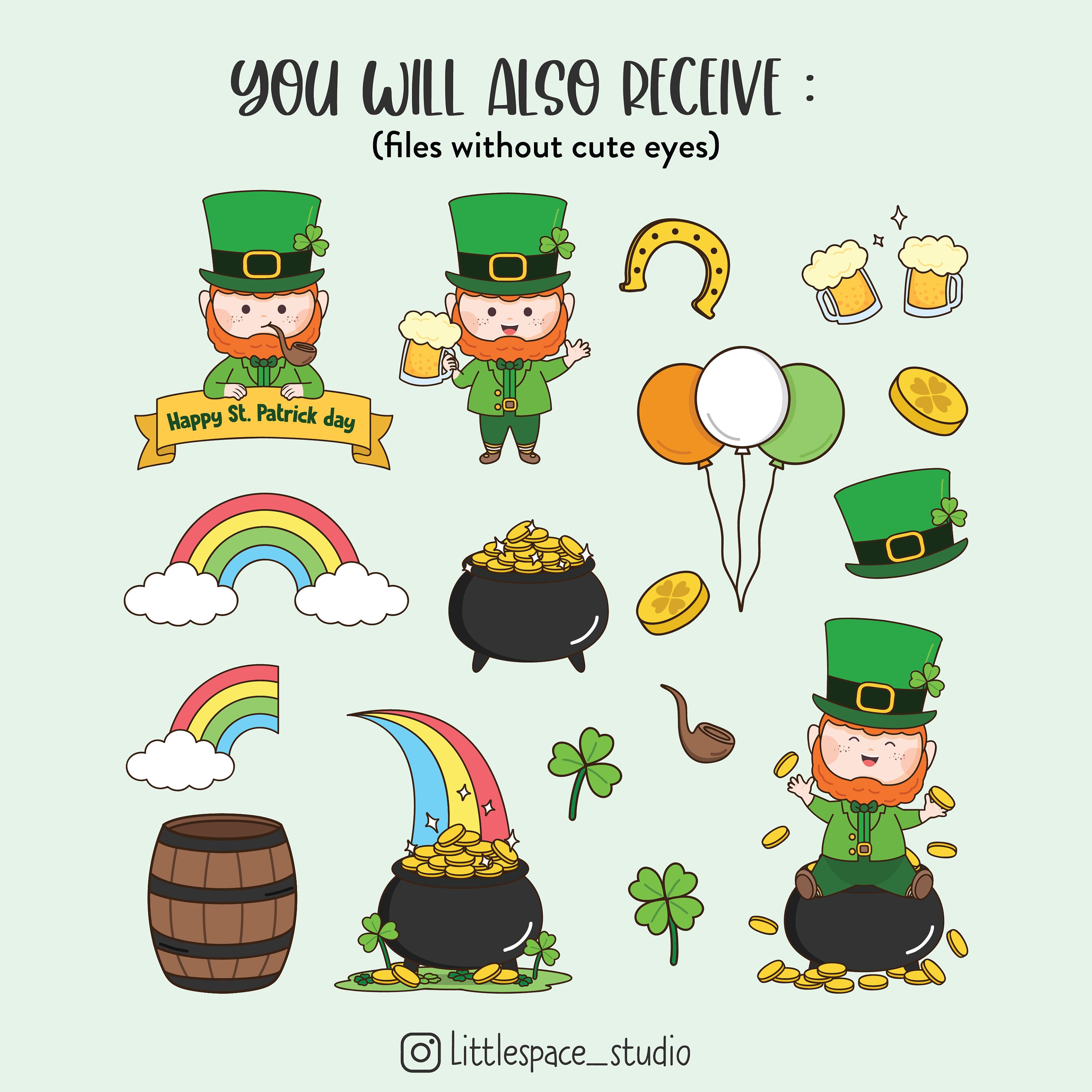 St. Patrick Clipart, Kawaii Clip Art, Irish Clipart, Cute St. Patrick ...