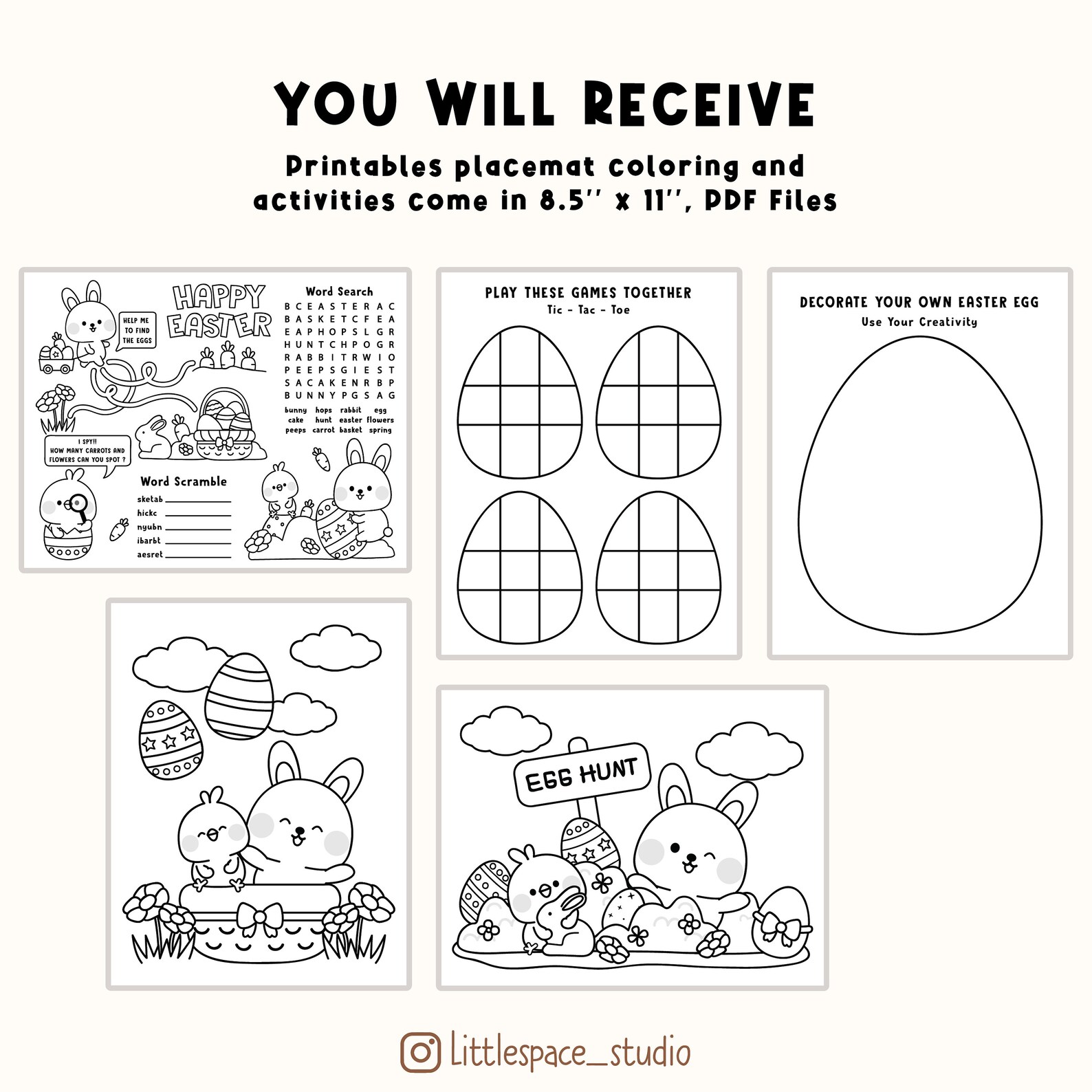 Easter Activities Bundle, Kids Easter Placemat, Printable Spring Bunny ...
