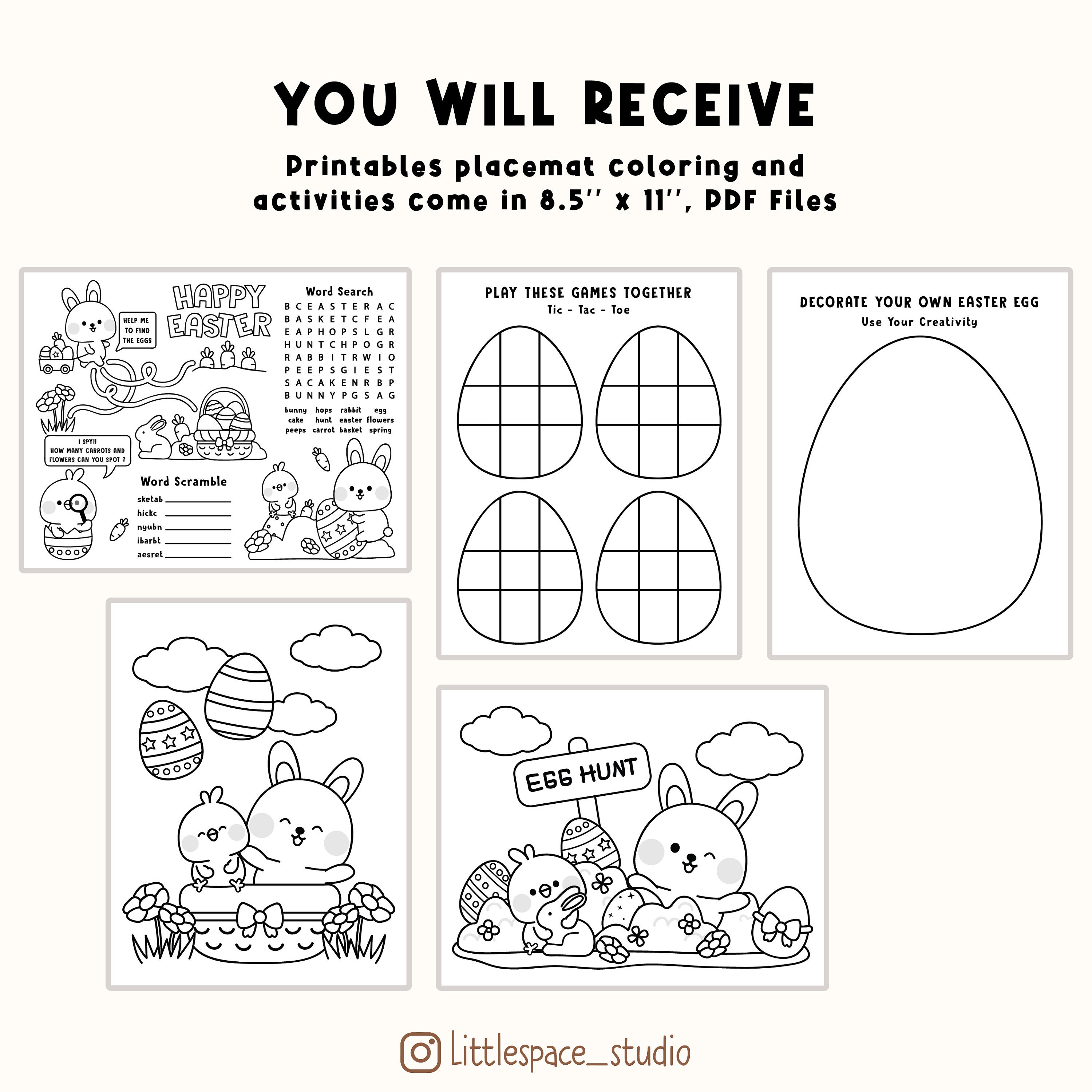 Easter Activities Bundle, Kids Easter Placemat, Printable Spring Bunny ...