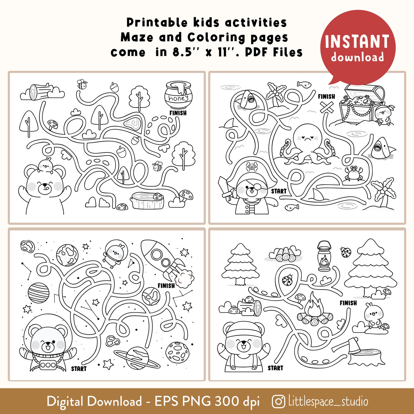 Maze Activity Book Printable, Coloring Pages, Kids Activities Printable ...