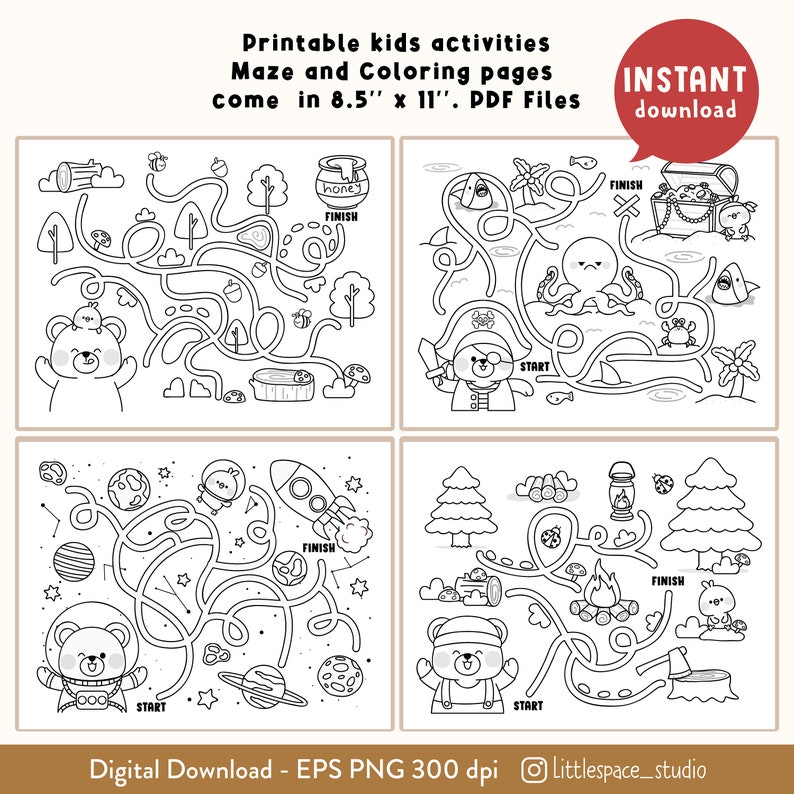 Maze Activity Book Printable, Coloring Pages, Kids Activities Printable ...