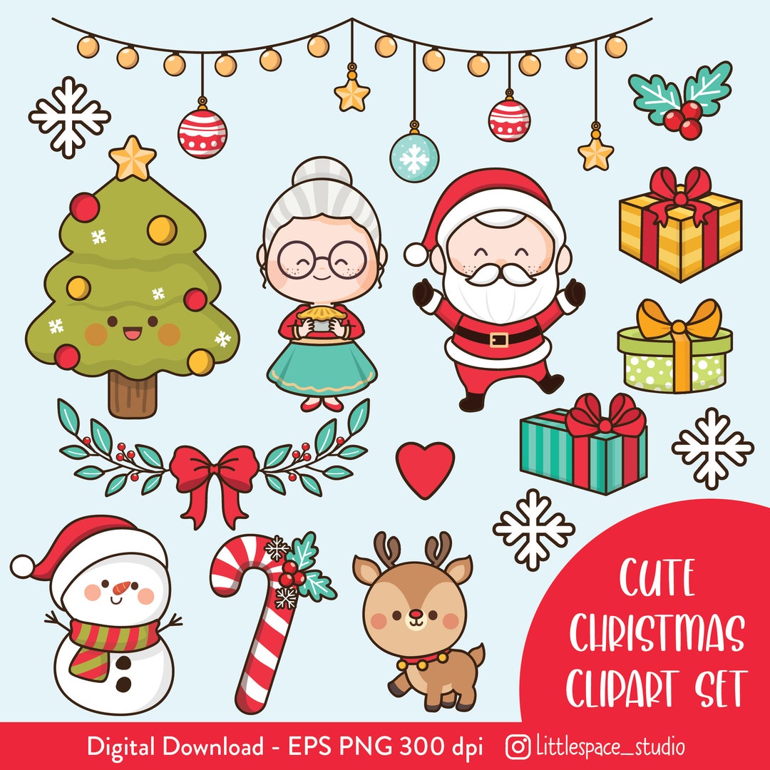 Cute Christmas Clipart, Christmas Clipart, Santa Clipart, Kawaii ...