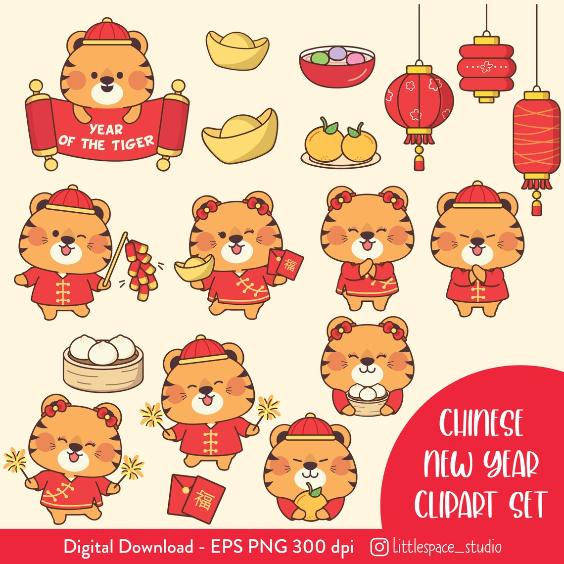 Chinese New Year Clipart, Year of Tiger, Clipart Digital Printable ...