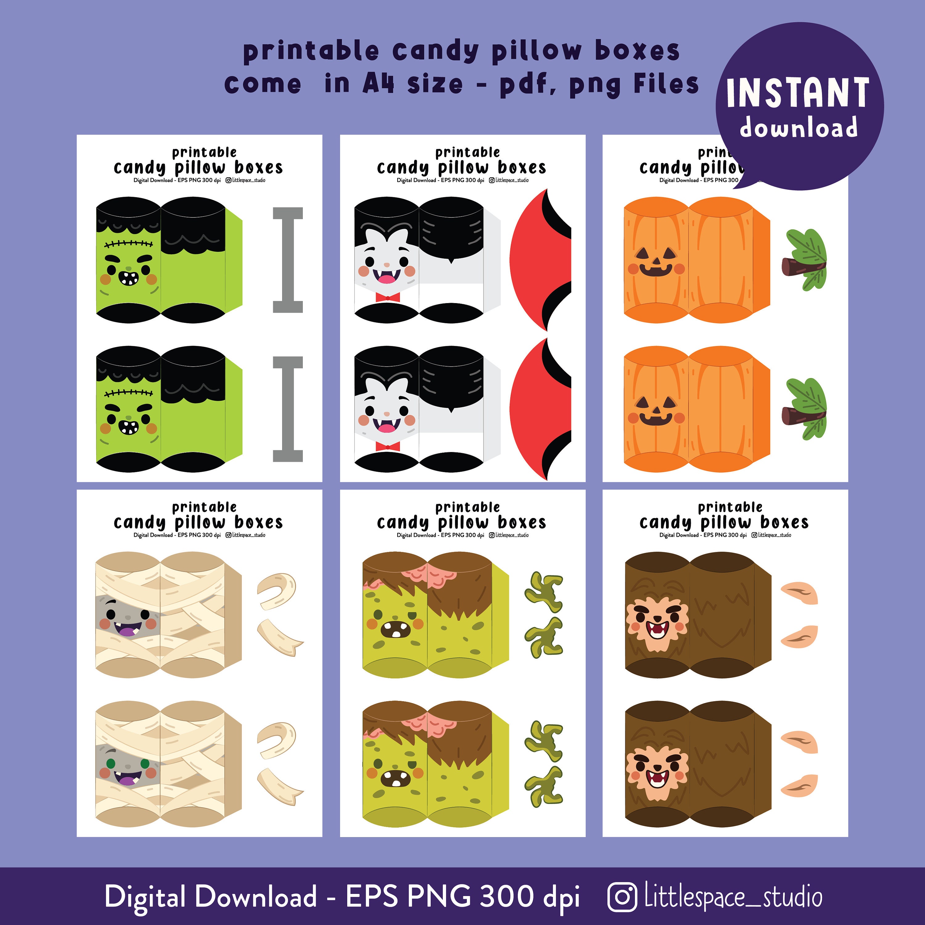Candy Pillow Boxes Halloween, 6 Funny Candy Box - DIY Printable ...