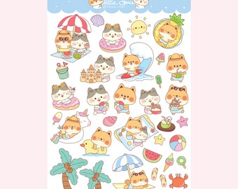 Summer Clipart Set With Cute Kawaii Cartoon Characters. 34 Digital ...
