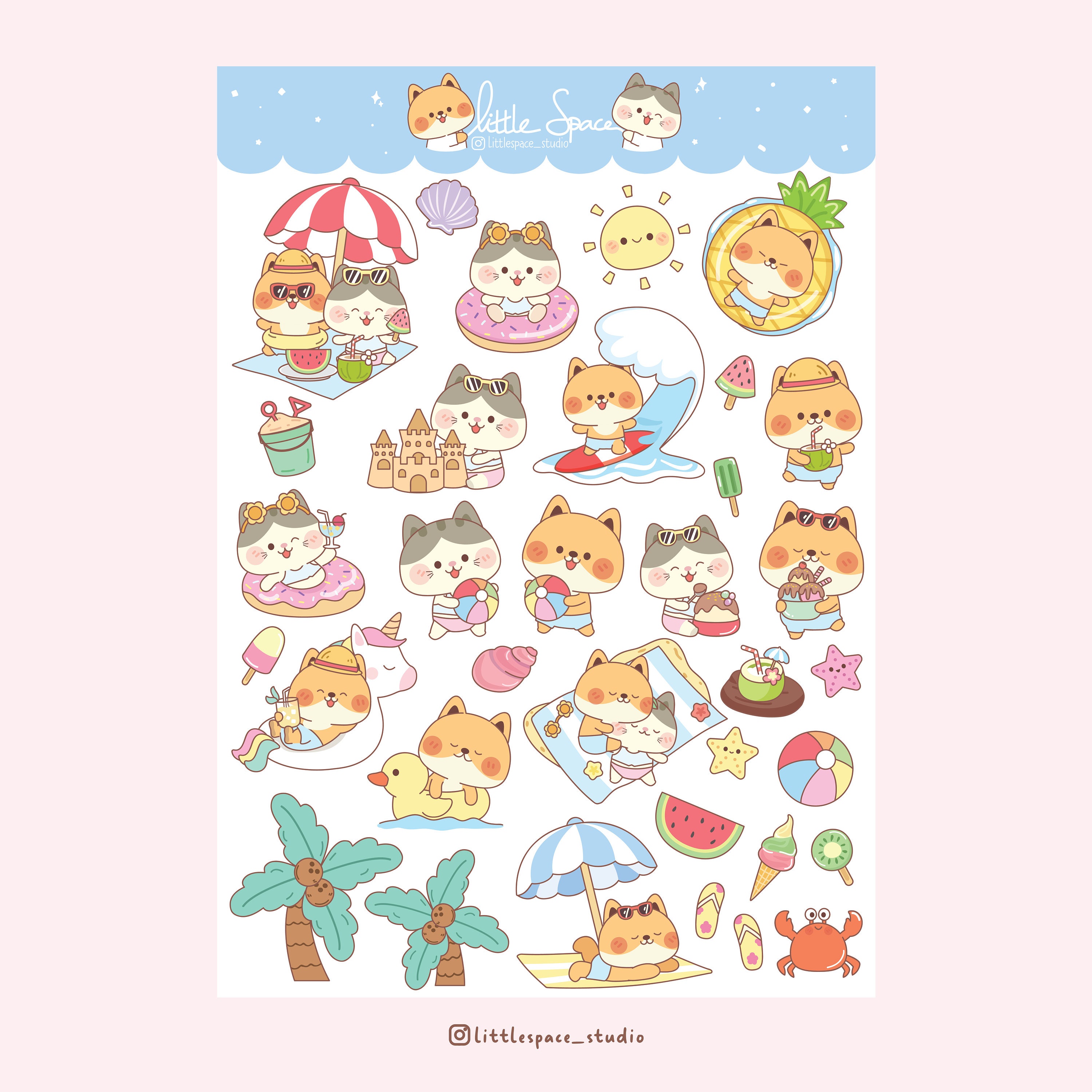 Cute Summer Clipart Set | Beach Pool Party Digital Clipart | Kawaii ...