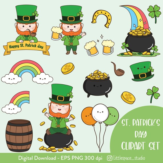 St. Patrick Clipart Kawaii Clip Art Irish Clipart Cute St. | Etsy