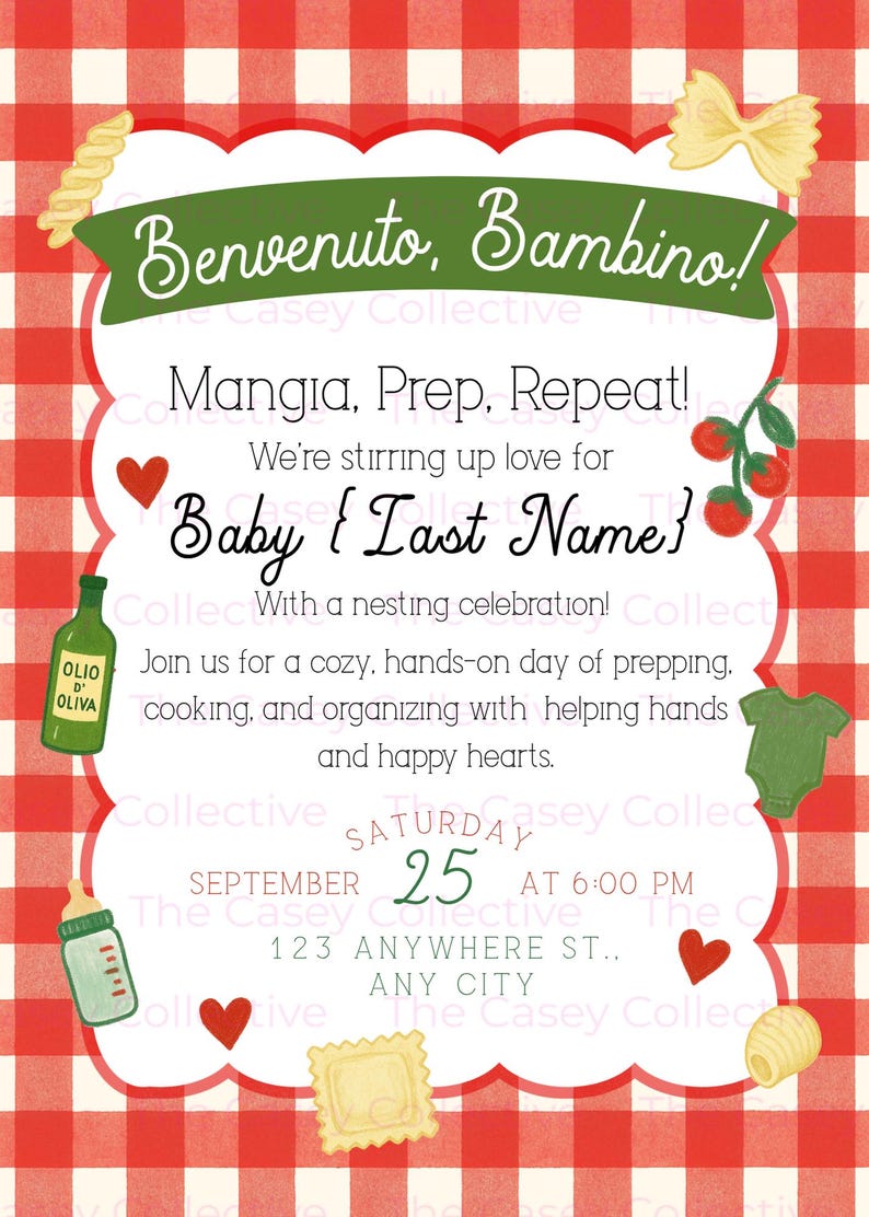 Italian Baby Shower Invitation: Pasta Theme Canva Template (digital ...