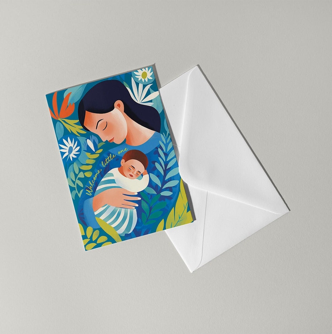 New Baby Card | Welcome to the World Little One Card | Mother and Baby ...