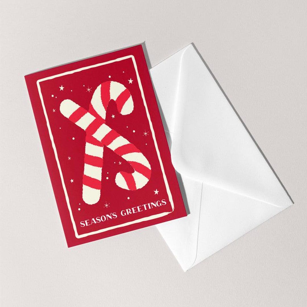 Christmas Candy Cane Illustration Holiday Card - Etsy