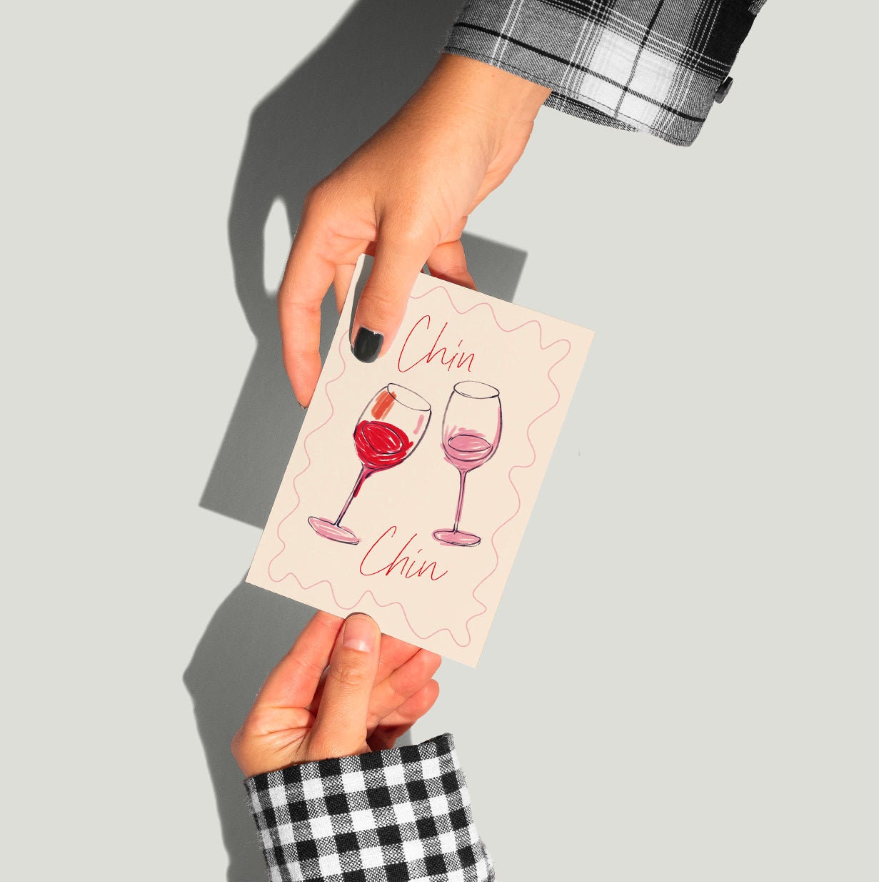 Chin Chin Card Hand Drawn Illustration Celebration Card Wine Glass ...