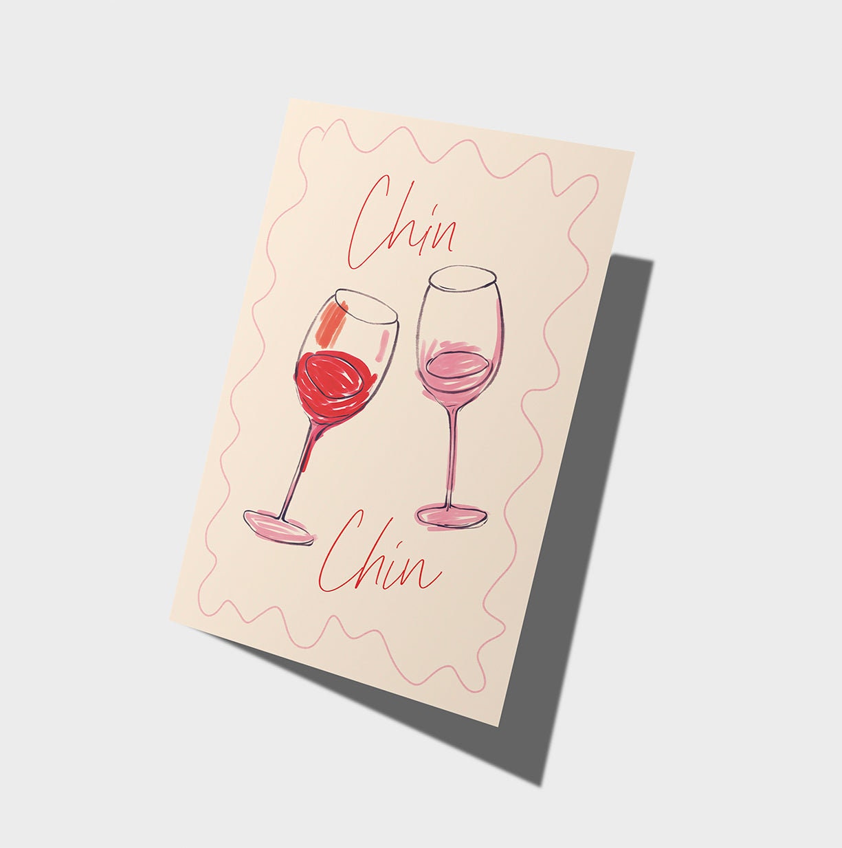 Chin Chin Card Hand Drawn Illustration Celebration Card Wine Glass ...