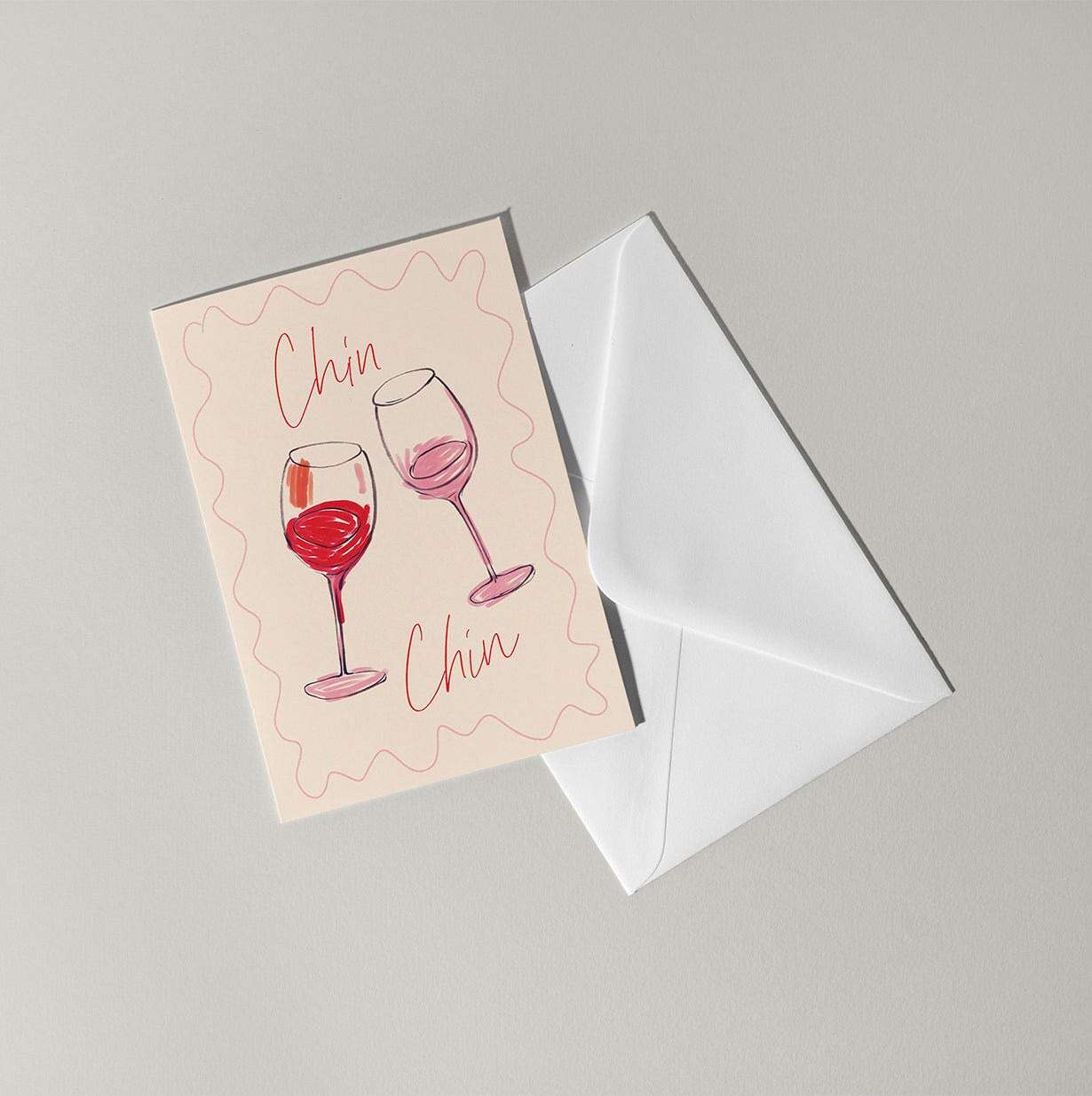 Chin Chin Card Hand Drawn Illustration Celebration Card Wine Glass ...