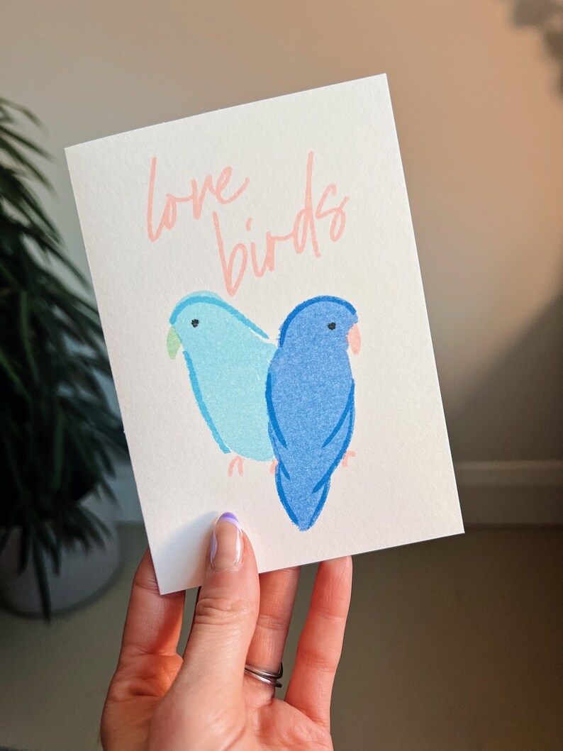 Love Birds Anniversary Card Love Engagement Riso - Etsy
