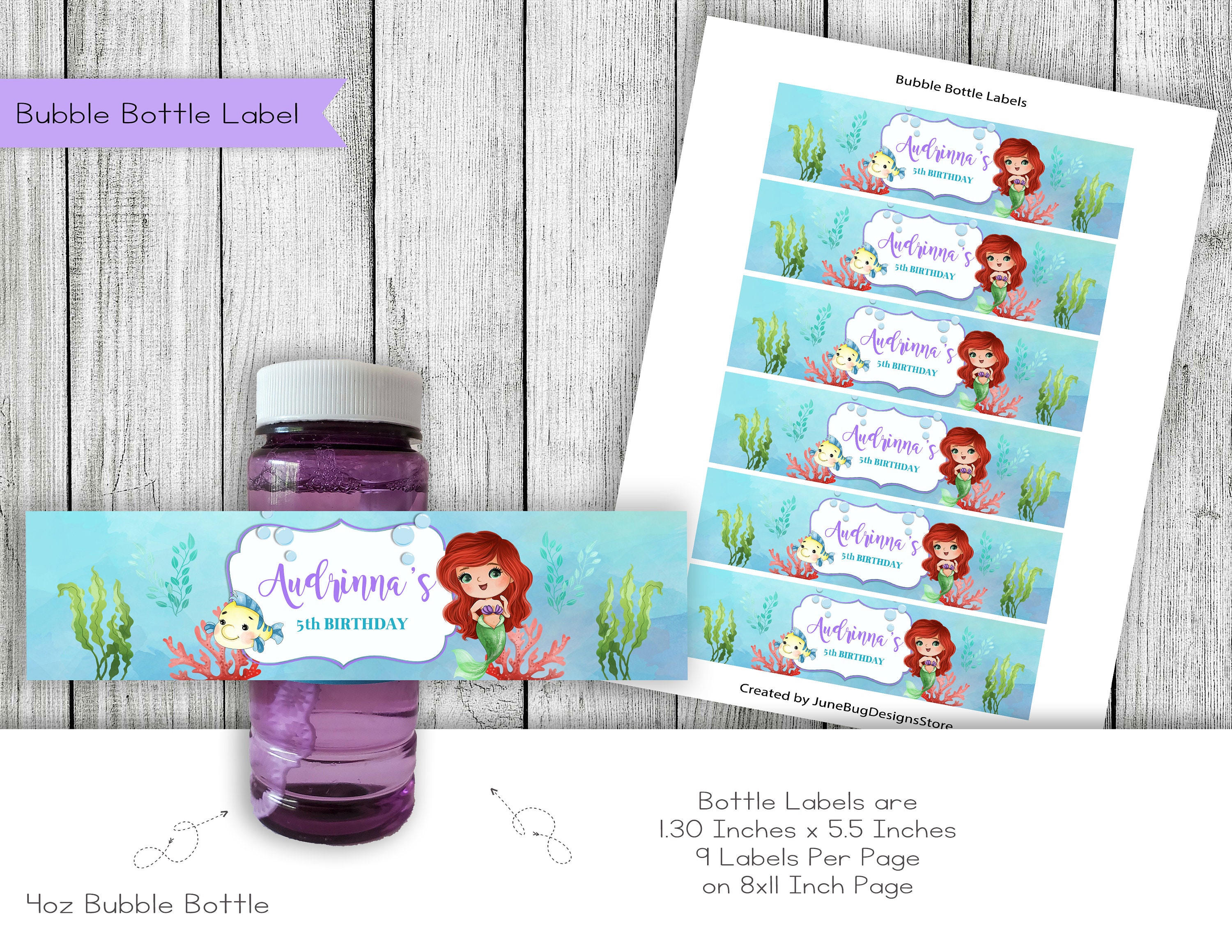 Little Mermaid Bubble Bottle Labels Mermaid Party Favors - Etsy