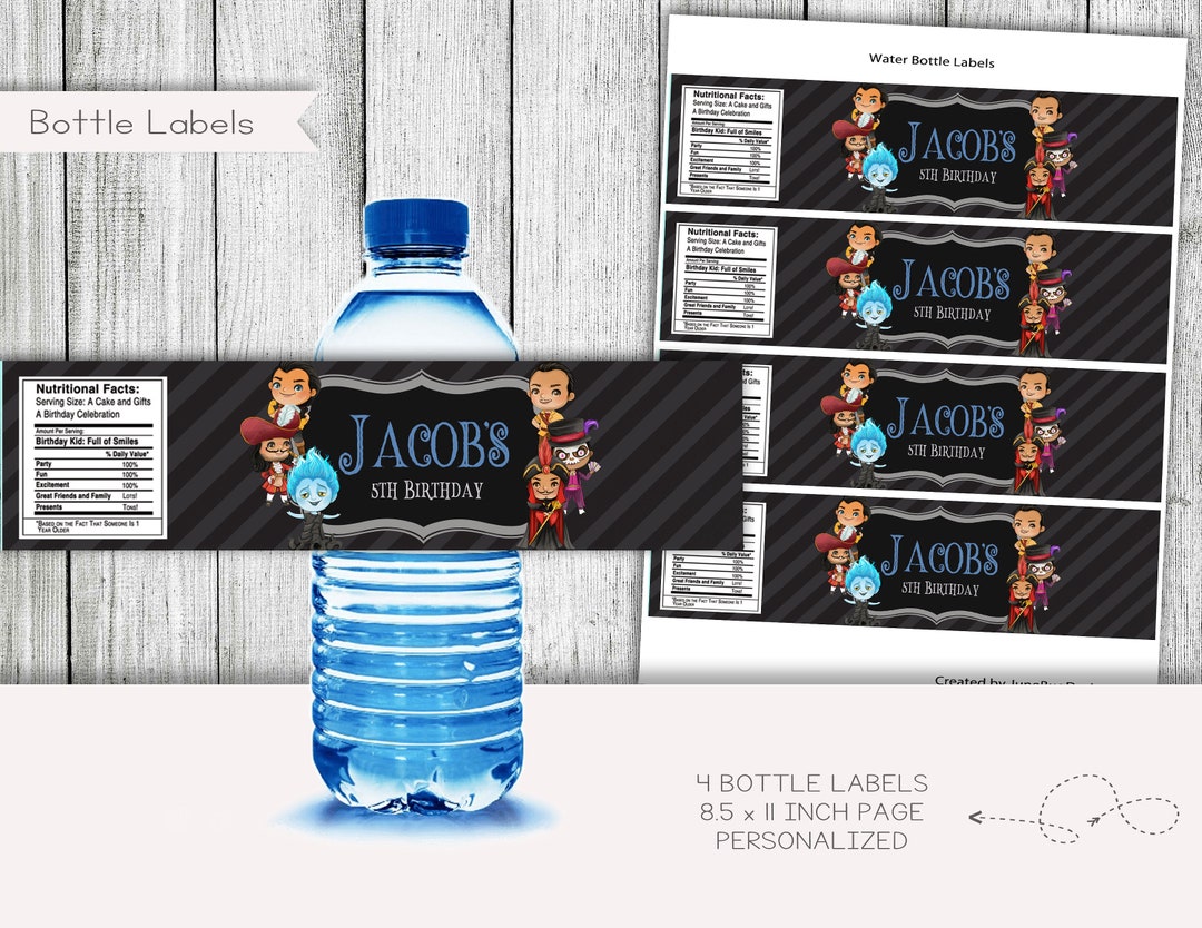 Boy Villains Birthday Water Bottle Labels, Evil Queen's Birthday Party ...