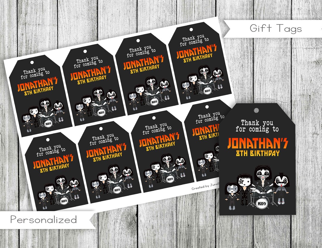 Rock N Roll Band Birthday Thank You Tags, Rock Band Favor Tags, Rock ...