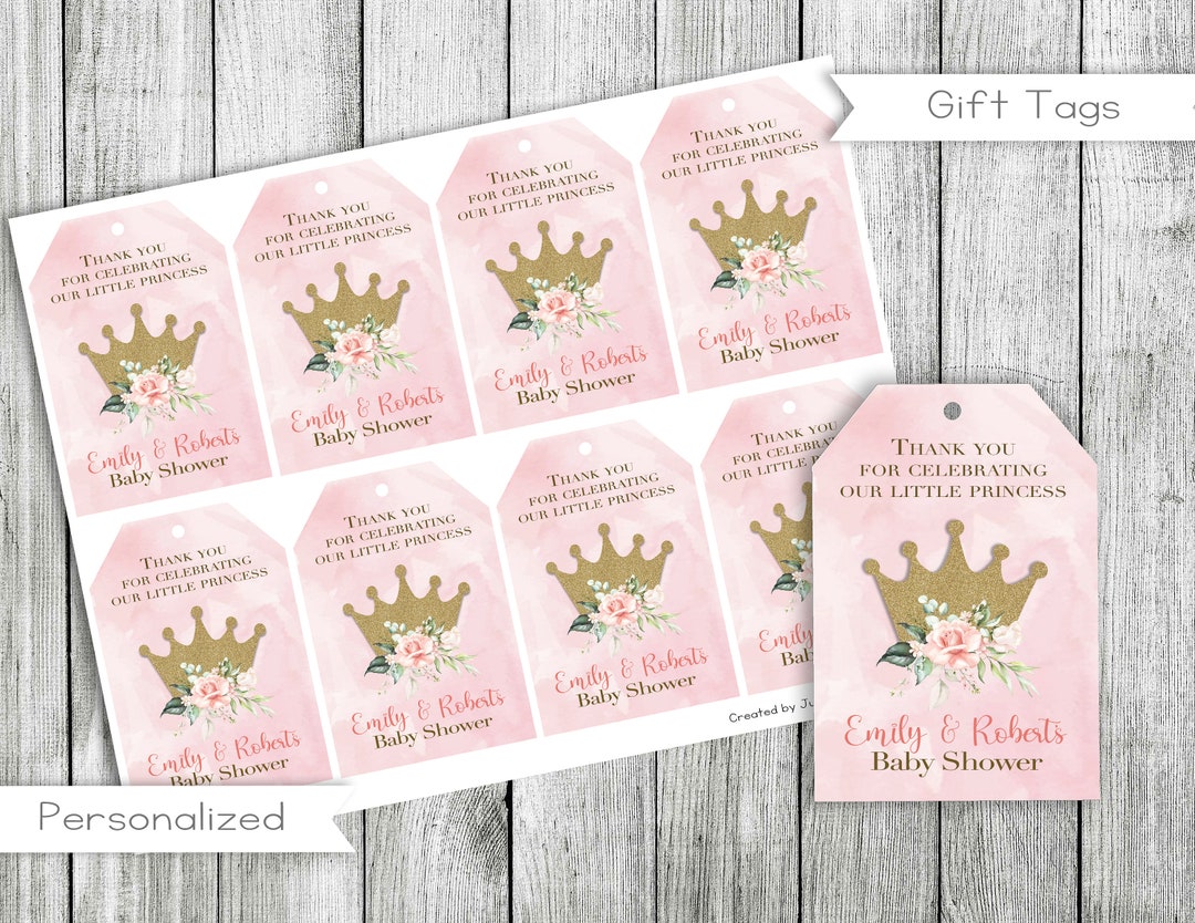 Princess Gold Crown Baby Shower Thank You Tags, Pink Baby Girl the Pooh ...