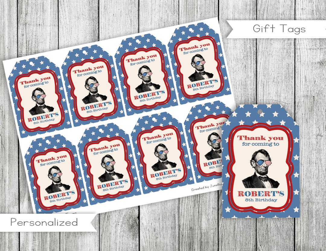 Cool Presidents Birthday Thank You Tags, Gift Tags, American Flag ...
