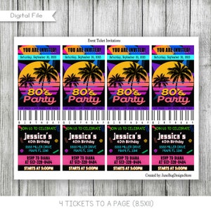 80's Birthday Party Ticket Invitations, Event Tickets, Retro Party ...