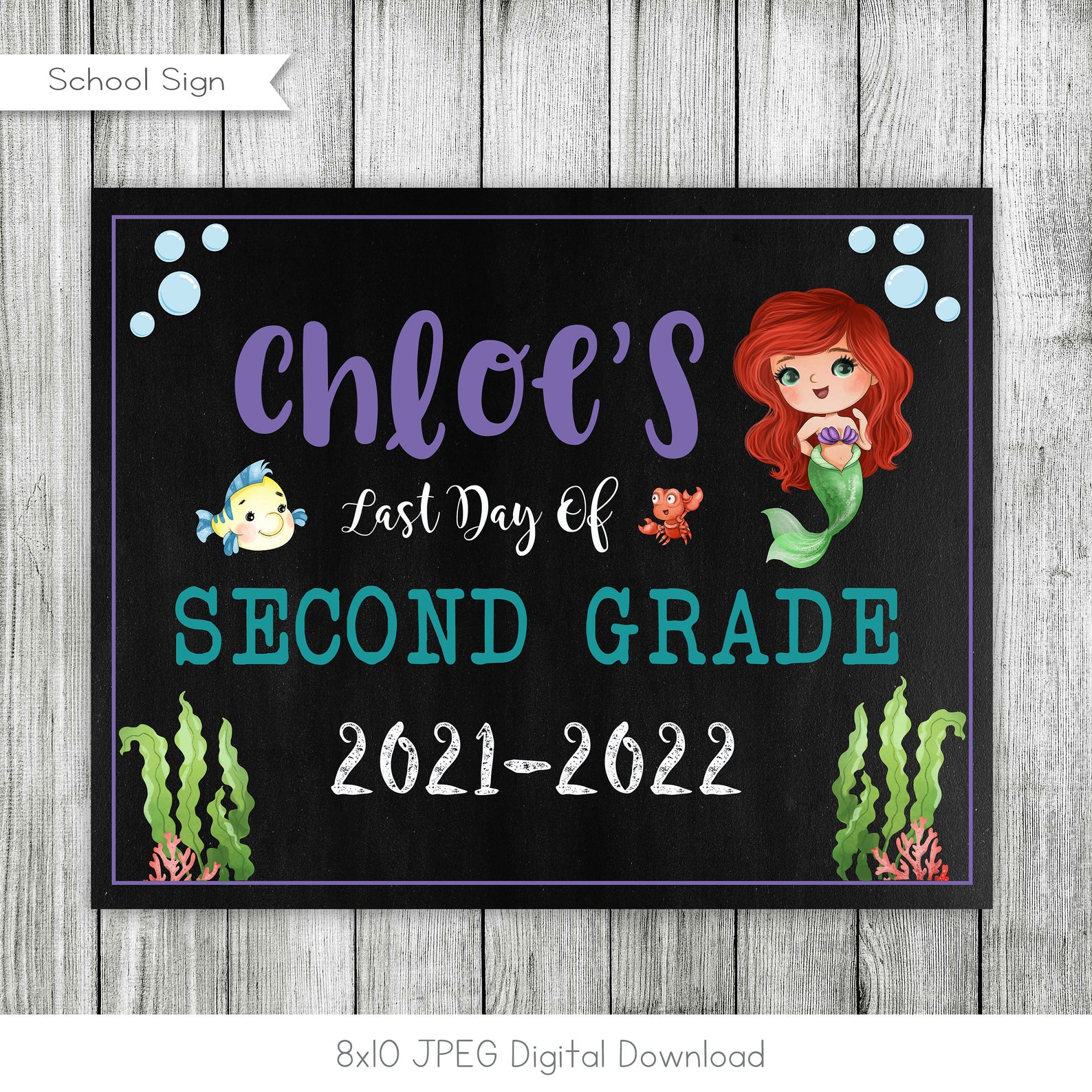Little Mermaid First Day of School Sign, Back to School Sign, Princess ...