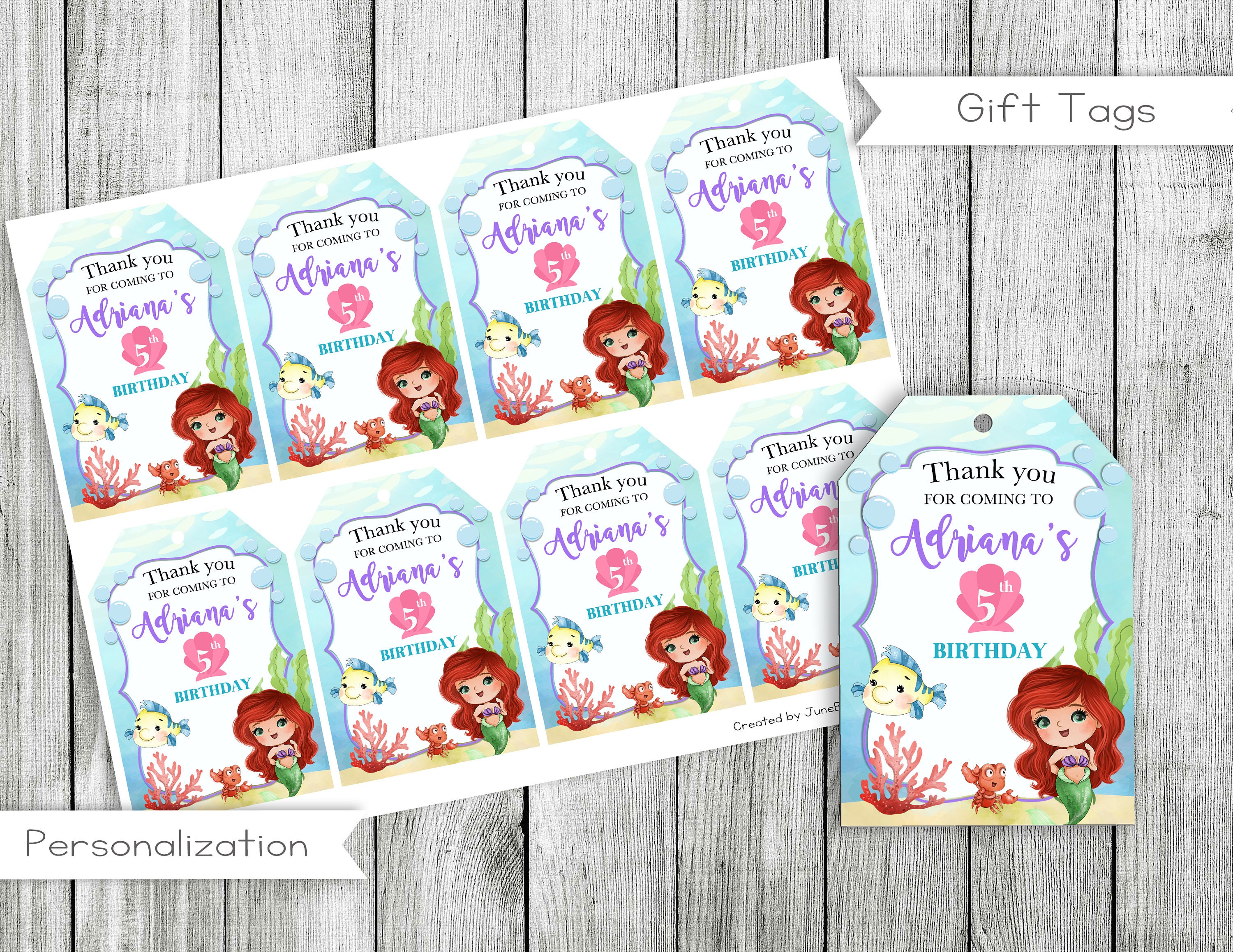 Little Mermaid Birthday Thank You Tags Gift Tags Party | Etsy