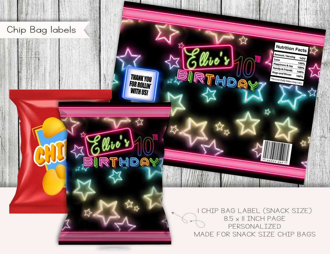 Glow Party Chip Bag Labels, Personalized Birthday Favors (digital) - Etsy
